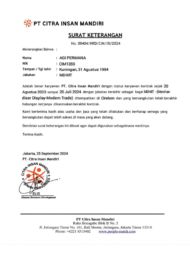 Paklaring Agi Permana | PDF