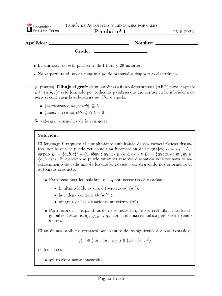 Prueba1 21 22 Final A | PDF | Lógica matemática | Informática teórica