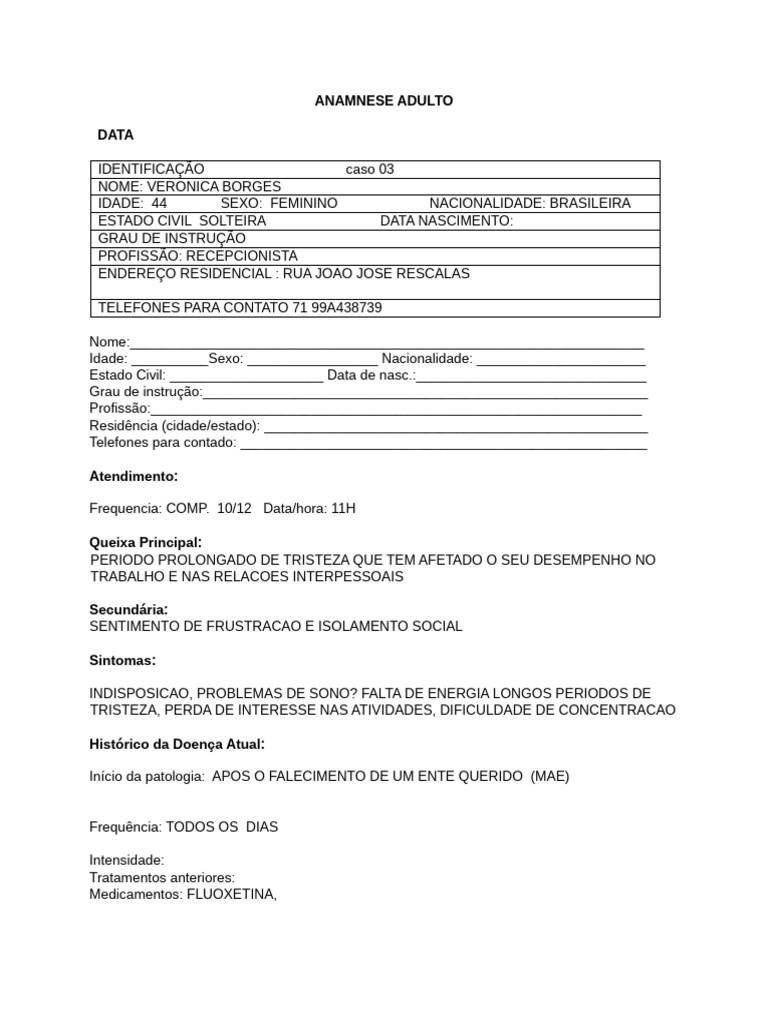 Anamnese Ana | PDF | Autoajuda | Bem-estar