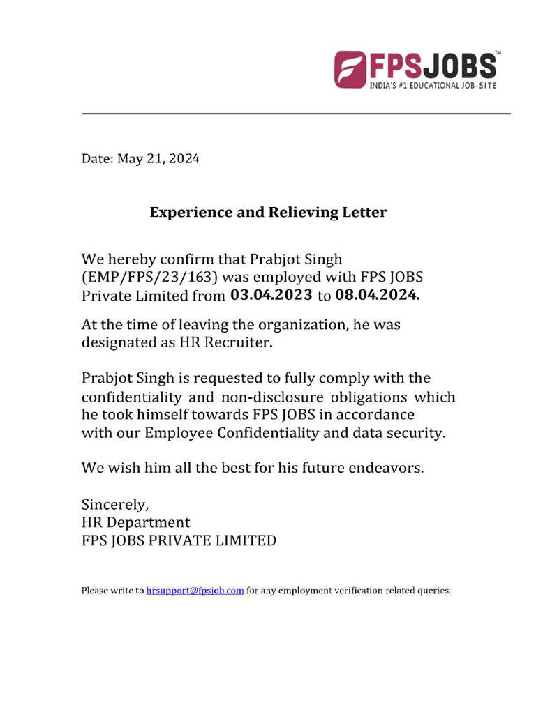 Prabjot Singh - Relieving Letter - Page-0001 | PDF