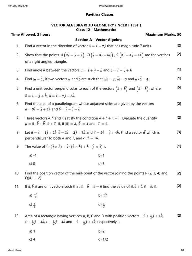 12 Maths Vec - 3D | PDF | Euclidean Vector | Norm (Mathematics)