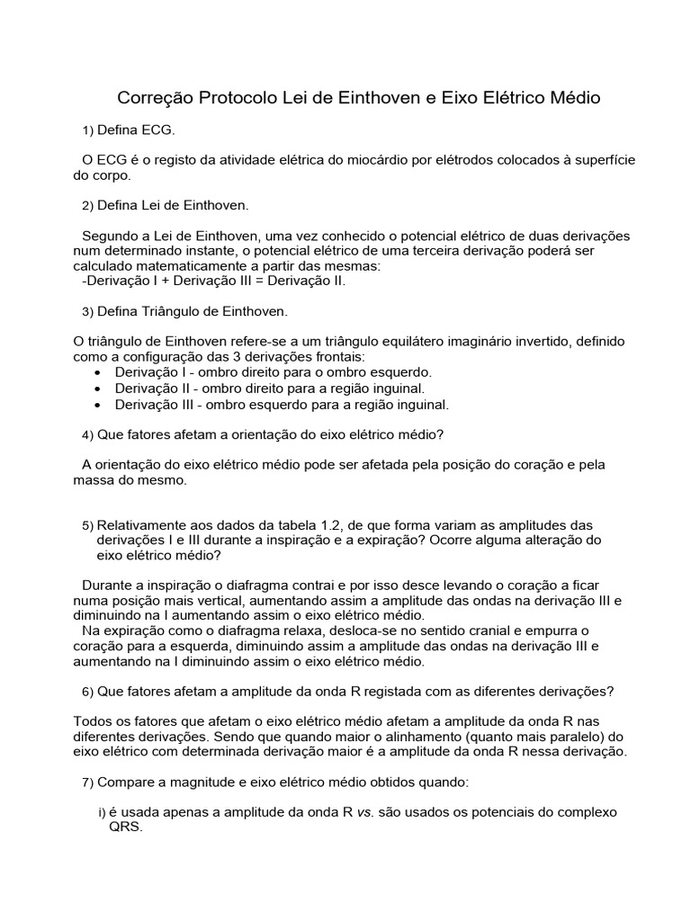 Correção Protocolo Lei de Einthoven e Eixo Elétrico Médio | PDF | Ondas ...