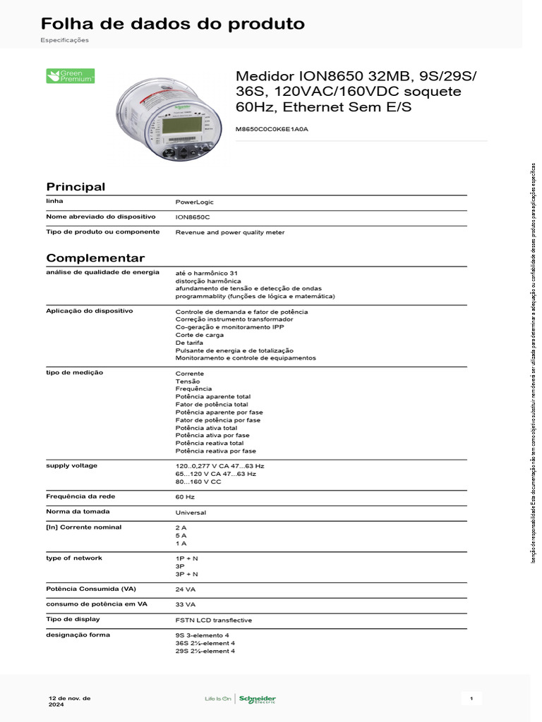 Medidor ION8650: Especificações e Uso | PDF | Energia elétrica ...