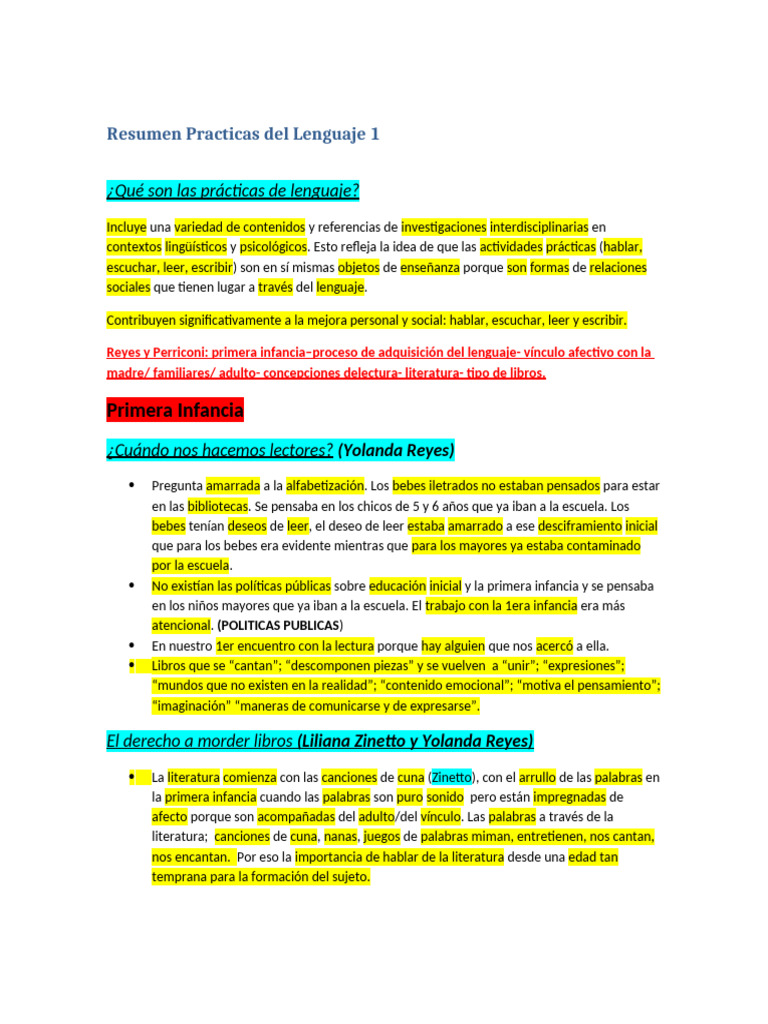 Resumen Practicas Del Lenguaje 1 | PDF | Literatura | Aquisición de idioma