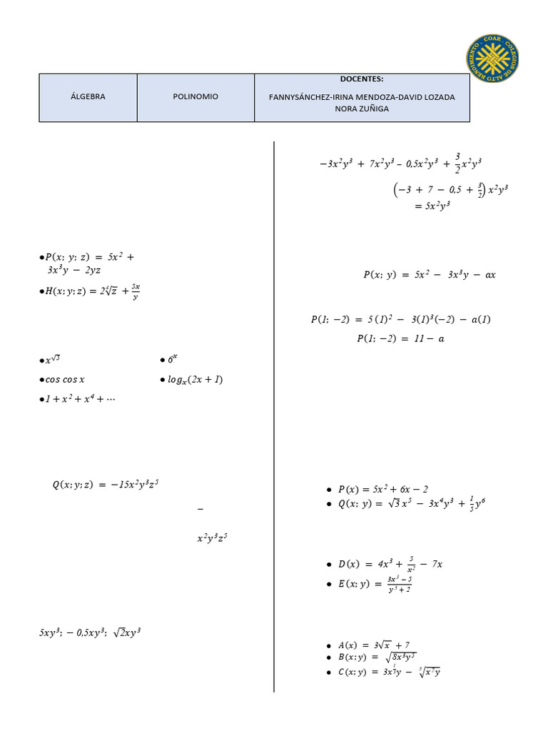 POLINOMIO | PDF | Álgebra abstracta | Notación Matemática