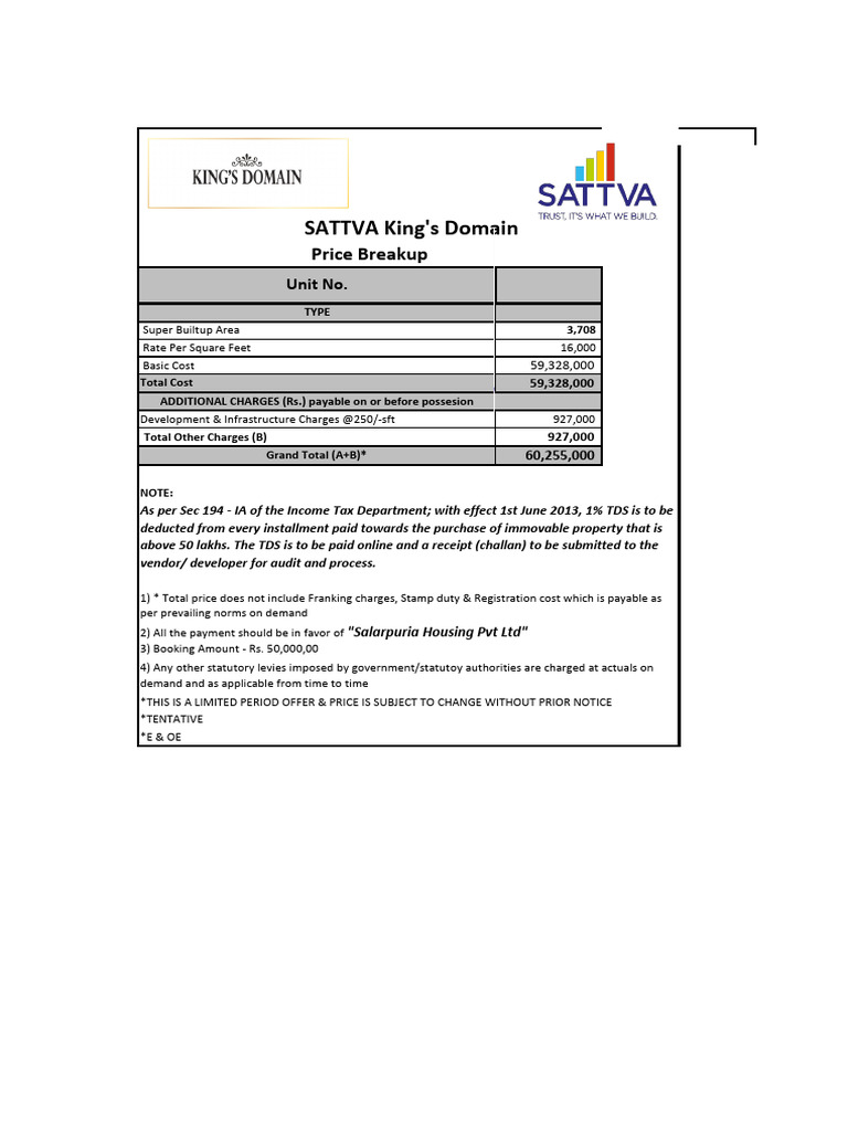 Kings Domain Price Sheet | PDF