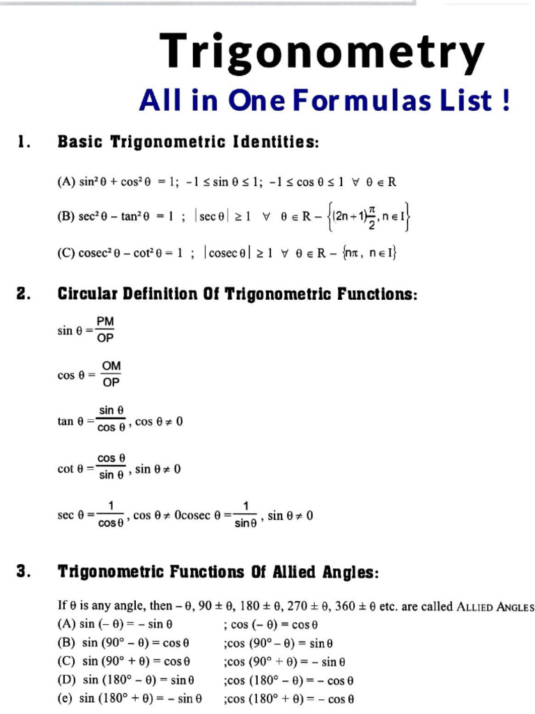Trigo Formulae | PDF