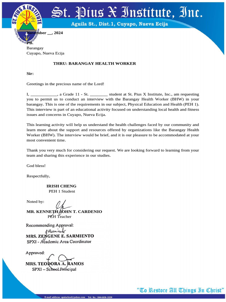 Letter BHW | PDF | Physical Fitness