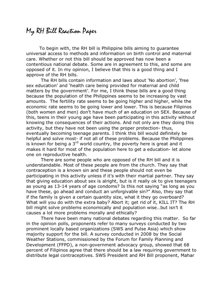 My RH Bill Reaction Paper | PDF