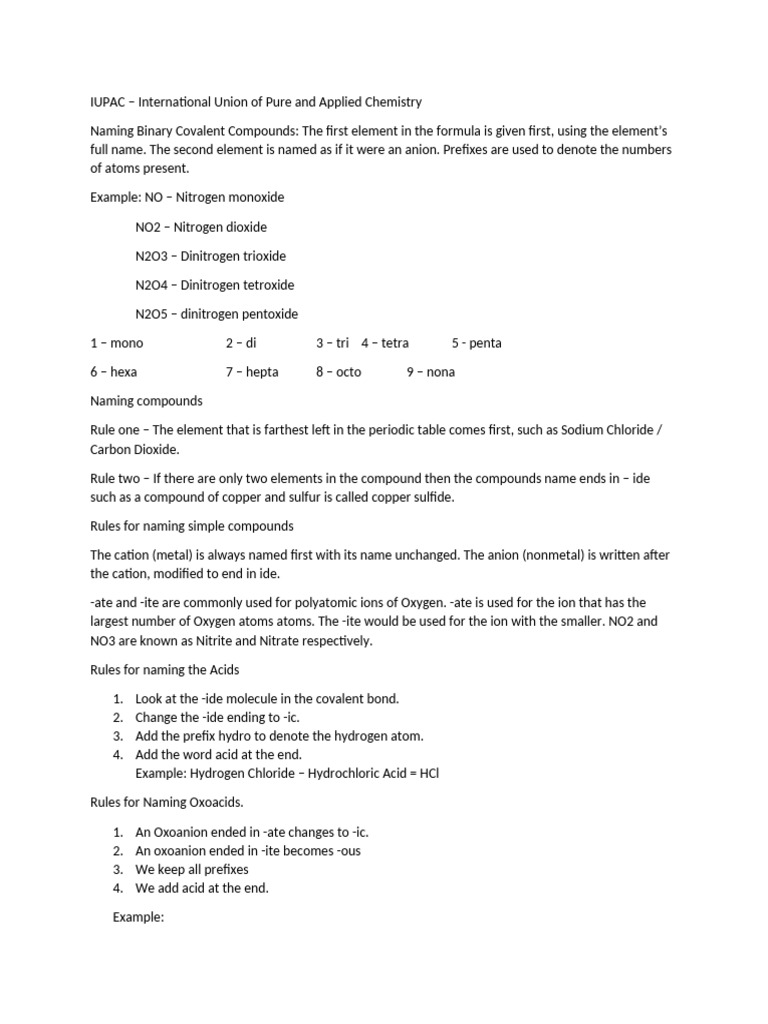 IUPAC Naming Rules for Compounds | PDF
