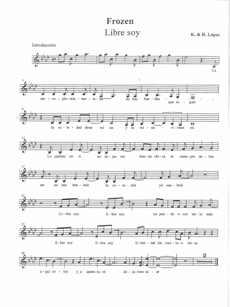 Partitura y Letra de Libre Soy Frozen | PDF