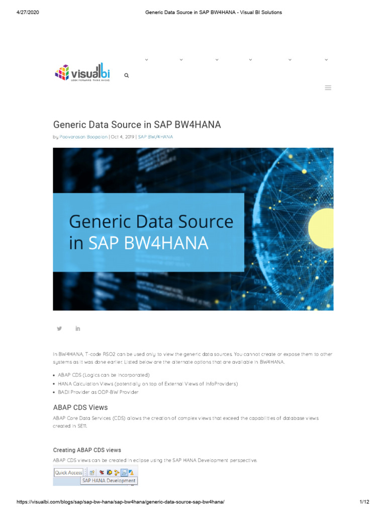 Generic Data Source in SAP BW4HANA - Visual BI Solutions | PDF | Computing | Information Science