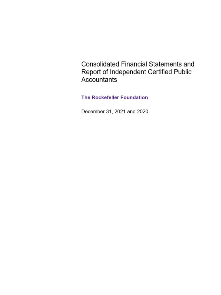 Rockefeller Foundation 2021-2020 Financial Audit | PDF | Audit | Fair Value