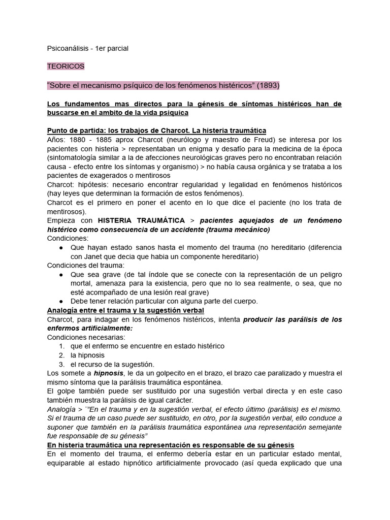 Psicoanalisis - 1er Parcial GUIA | PDF | Trauma psicólogico | Hipnosis