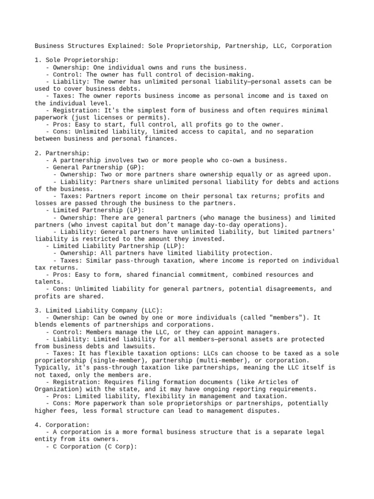 Business Structures Explained | PDF | Limited Liability Company ...