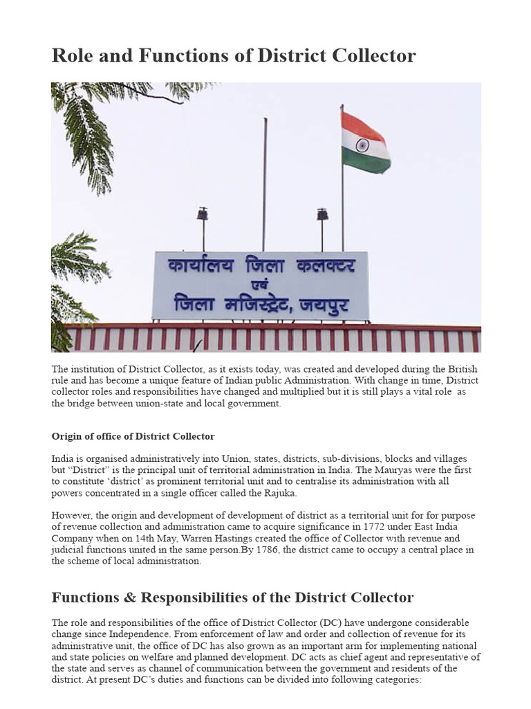 Roles and Functions of District Collector | PDF | Magistrate | Government