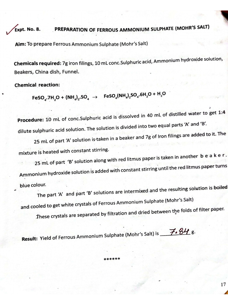 2nd PUC - Chemistry Record | PDF