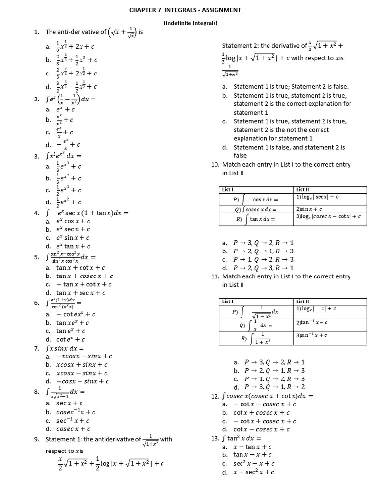 Integrals Assignment | PDF | Calculus | Mathematics