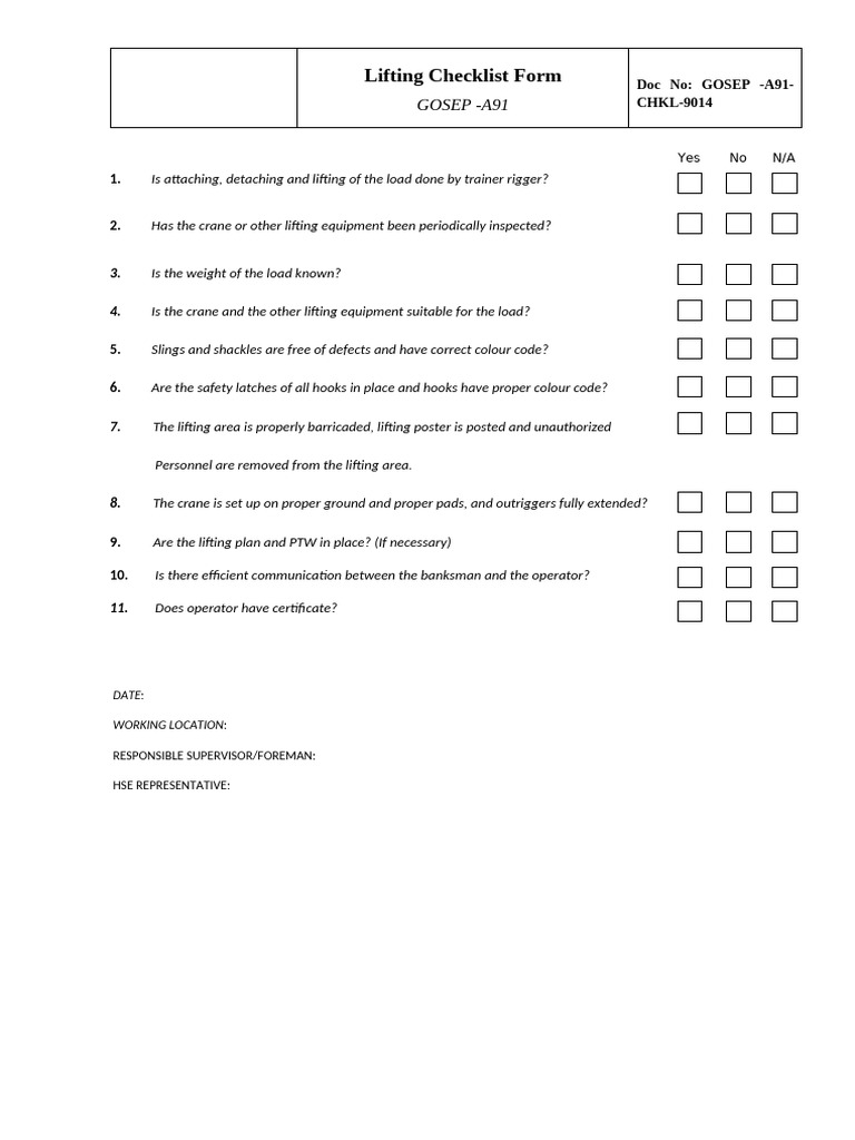 GUAREHFR001 - Lifting Checklist | PDF