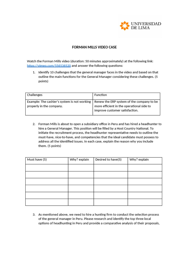 Video Case Forman Mills With Questions | PDF