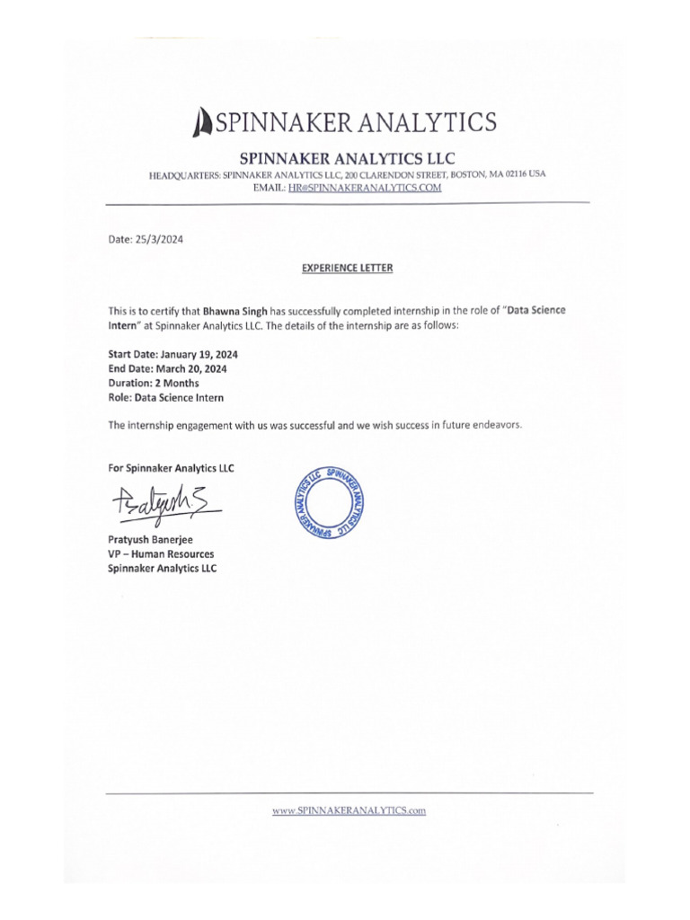 Bhawna Singh - Experience Letter | PDF