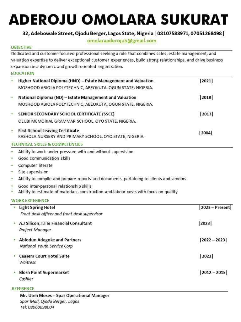 ADEROJU OMOLARA SUKURAT CVv. | PDF | Career & Growth | Business