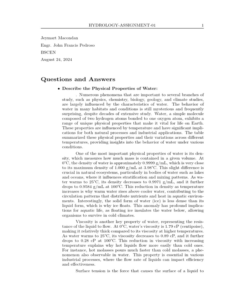 Assignment 1 Hydrology | PDF | Solvation | Water