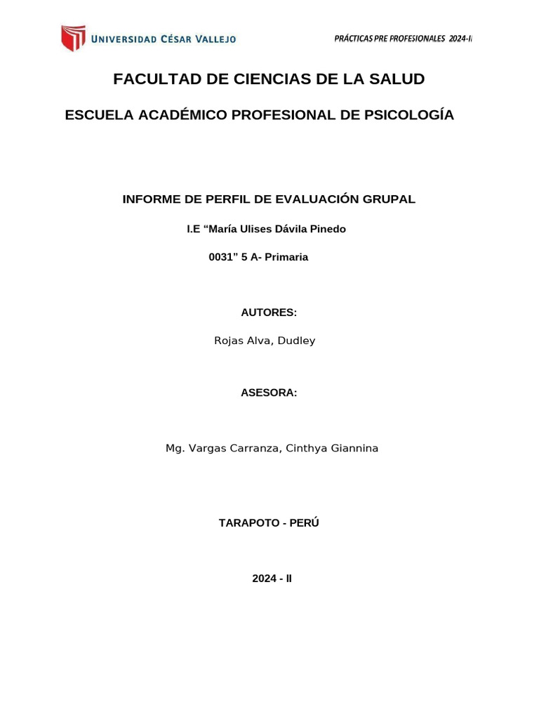 Informe de Perfil Evaluación Grupal. PP4-0031 | PDF | Autoestima | Sicología