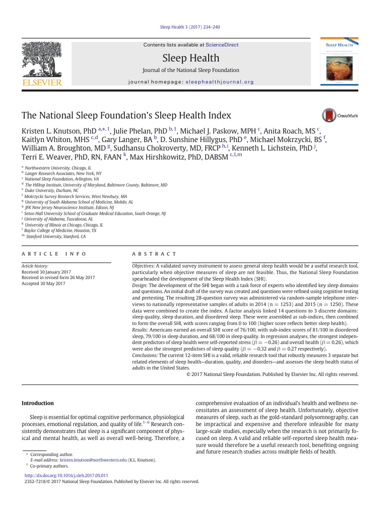 National Sleep Foundation's Health Index | PDF | Survey Methodology | Sleep