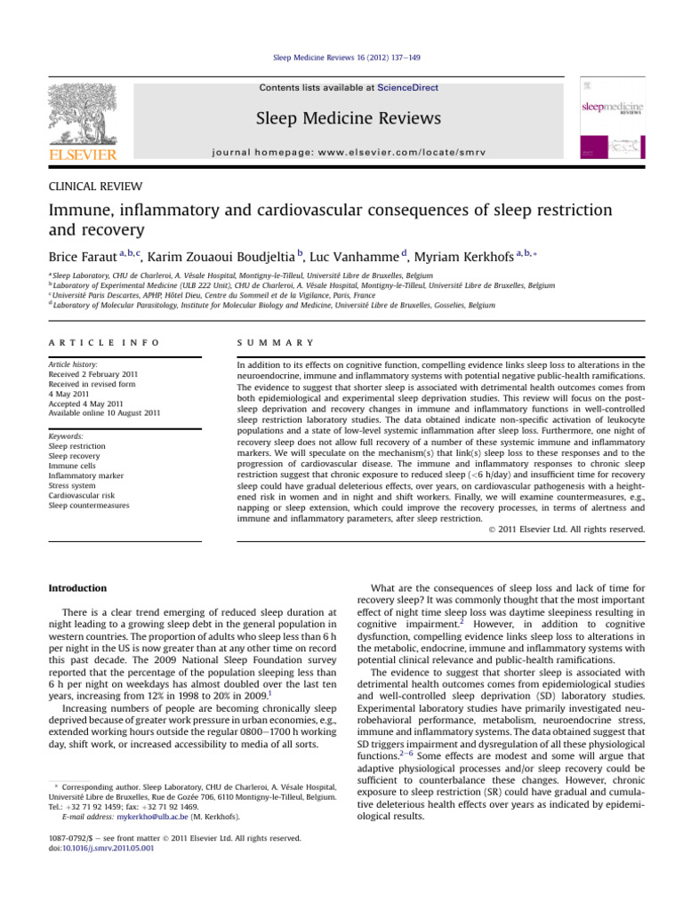 Sleep Restriction: Immune and Cardiovascular Effects | PDF ...