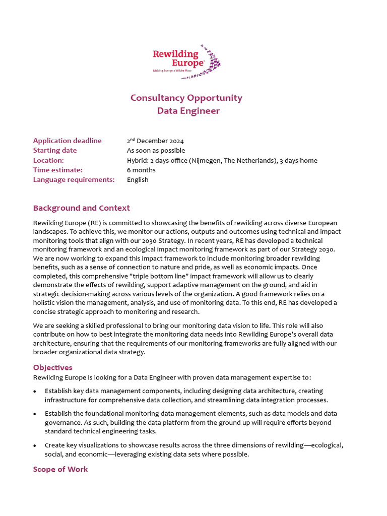 RE 2024 ToRs Data Engineer Final | PDF | Databases | Computing