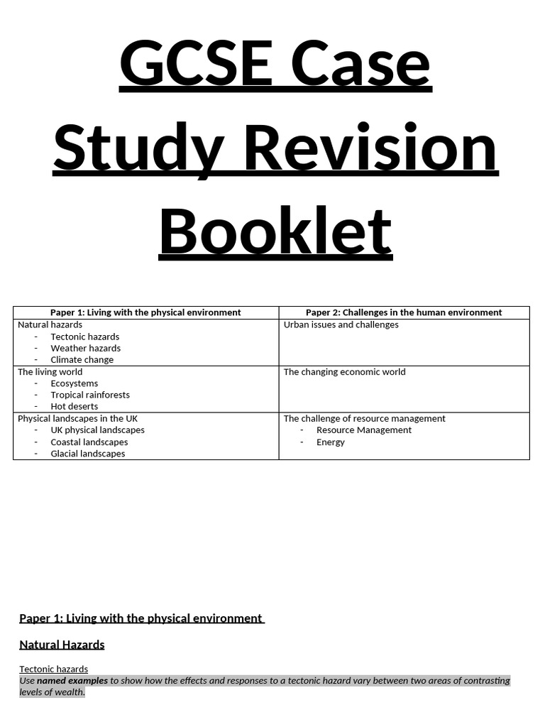 Case Study Revision Physical | PDF | Deforestation | Soil
