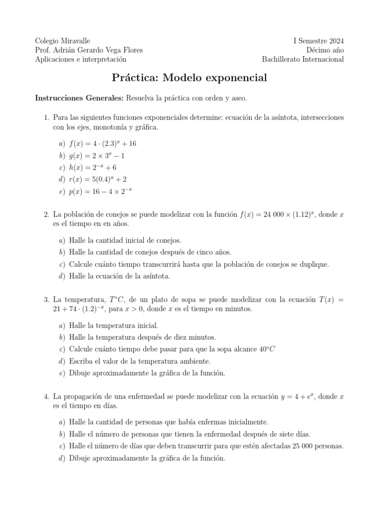 PR Actica: Modelo Exponencial: Instrucciones Generales | PDF | Matemáticas | Análisis matemático
