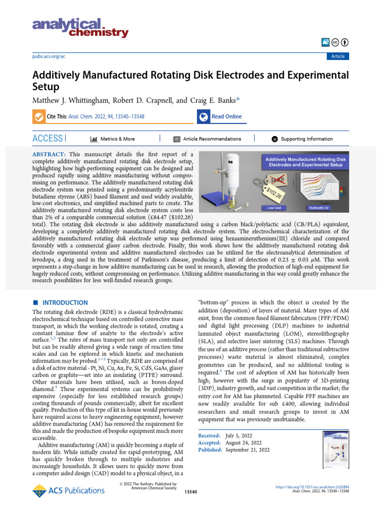 Whittingham Et Al 2022 Additively Manufactured Rotating Disk Electrodes and Experimental Setup ...