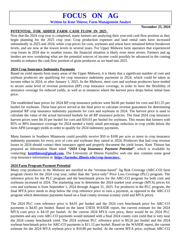Focus On Ag (11-25-24) | PDF | United States Farm Bill | Crop Insurance