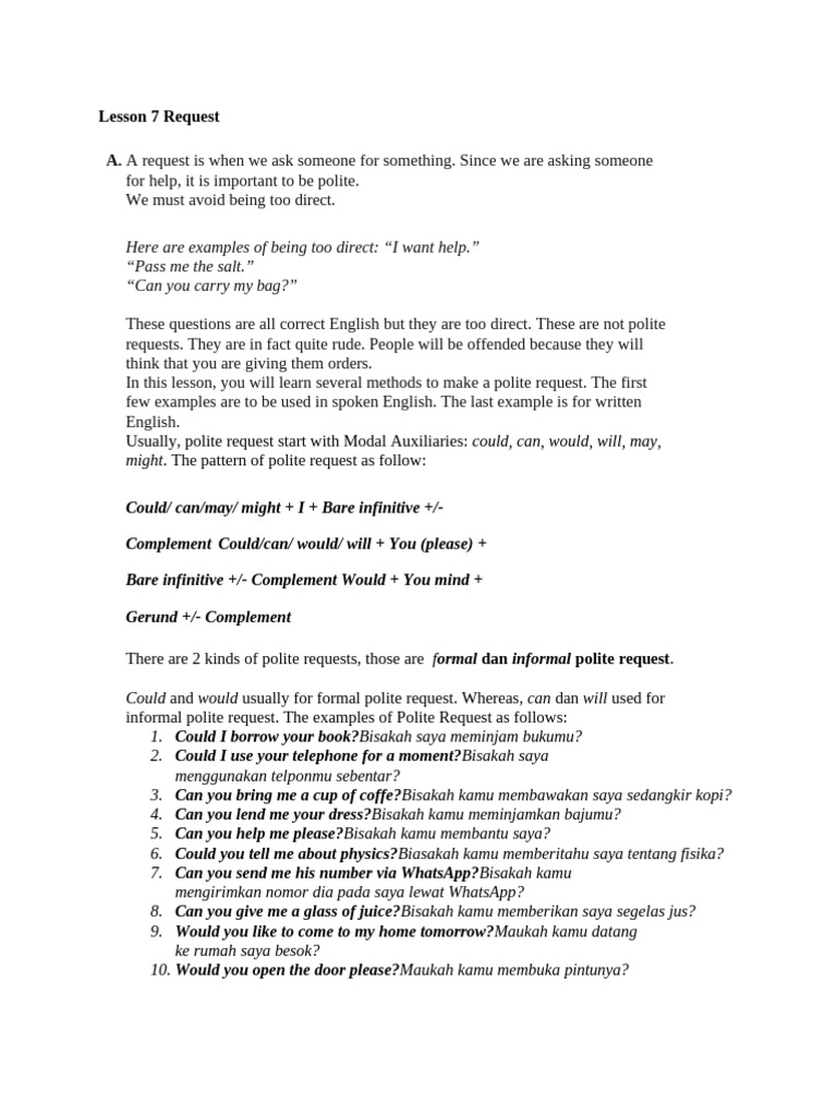 Lesson 7 Polite Request | PDF
