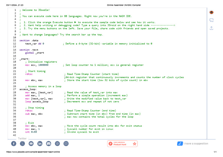 JDoodle: Online NASM Compiler | PDF | Assembly Language | Control Flow