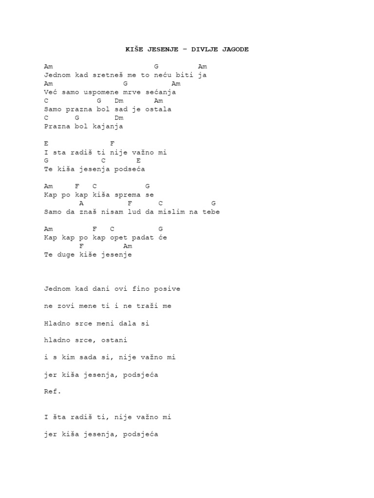 Kiše Jesenje - Divlje Jagode Akordi | PDF