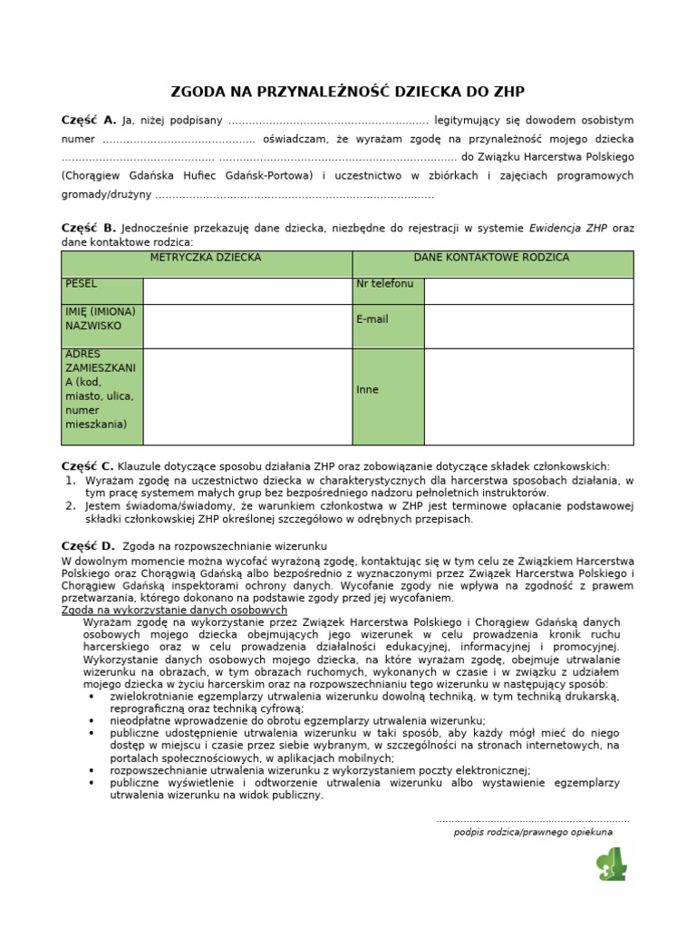 ZHP Zgoda Na Przynaleznosc | PDF