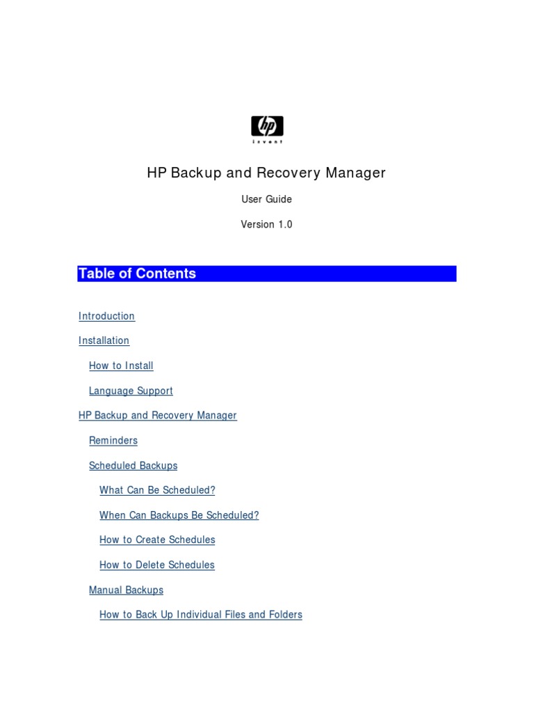 HP Backup and Recovery Manager' | PDF | Backup | Computer File