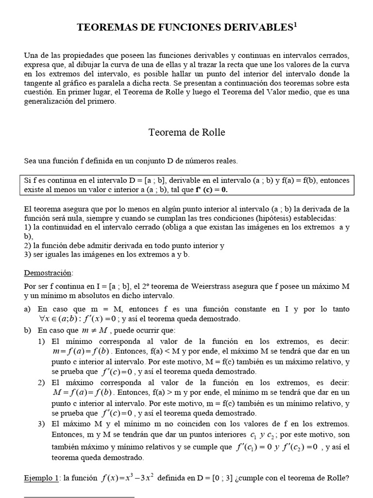Teoremas de Funciones Derivables | PDF | Función continua | Derivado
