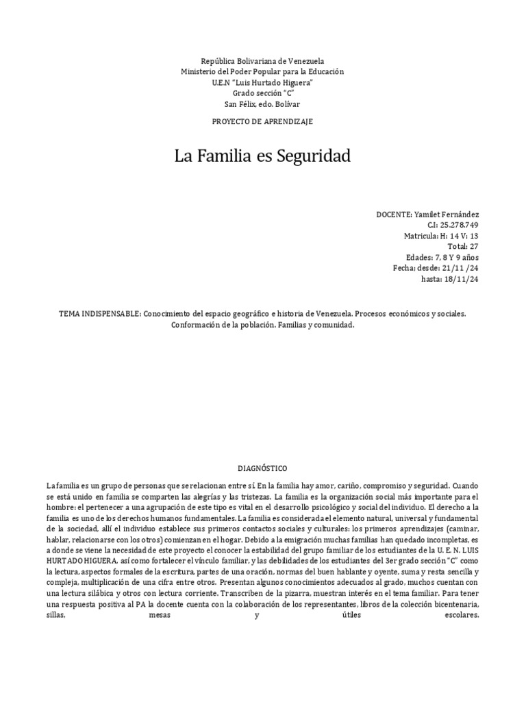 Proyecto Familiar | PDF | Familia | Aprendizaje
