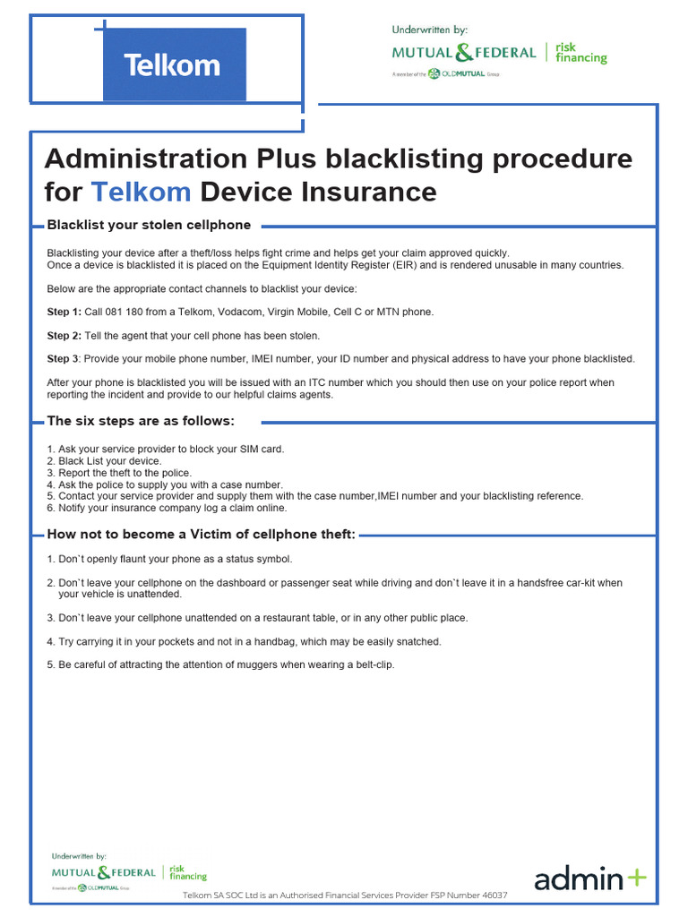 Telkom Device Blacklisting Guide | PDF | Finance & Money Management | Law