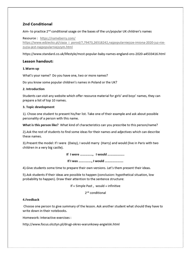 2nd Conditional - Basic Lesson - Names | PDF