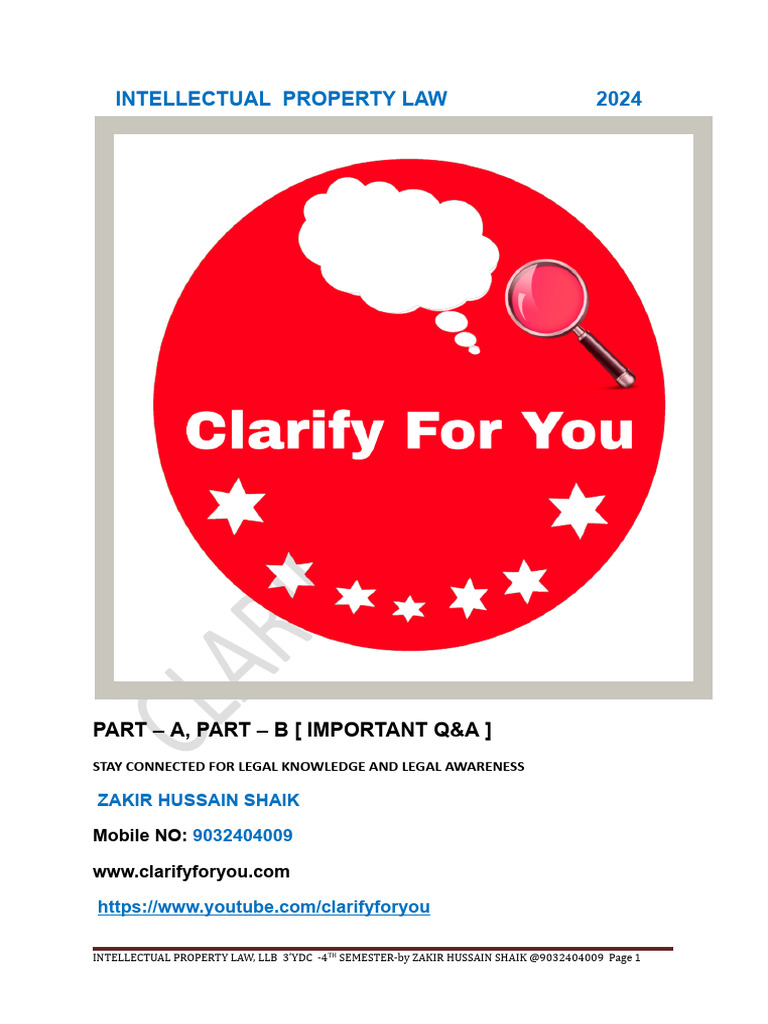Intellectual Property Law by Zakir Hussain Shaik | PDF | World Intellectual Property ...