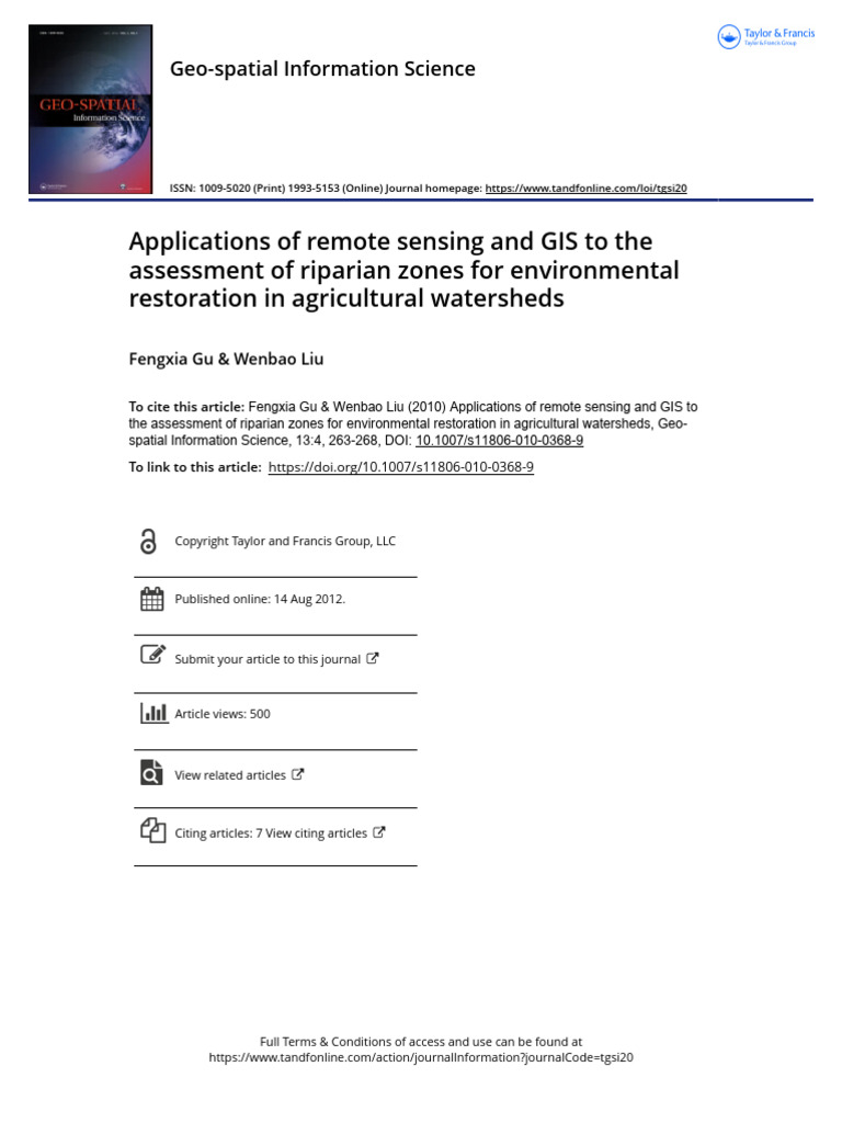Applications of Remote Sensing and GIS To The Assessment of Riparian Zones For Environmental ...