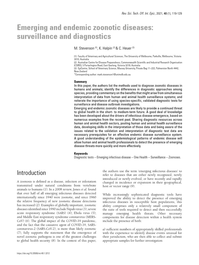 Emerging and Endemic Zoonotic Diseases - Surveillance Diagnostics | PDF ...