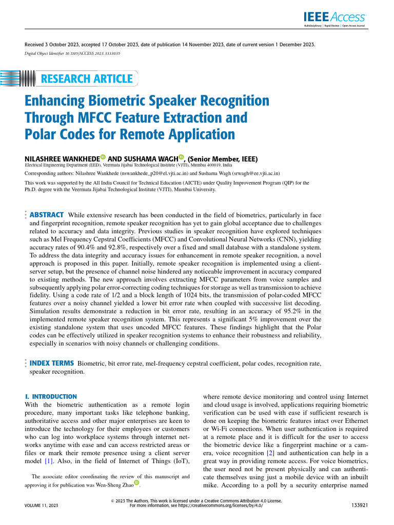 Enhancing Biometric Speaker Recognition Through MFCC Feature Extraction and Polar Codes For ...