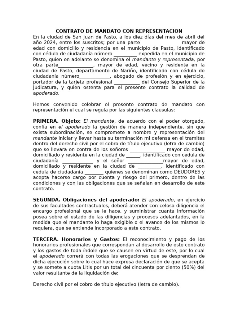 Contrato de Mandato Con Representacion | PDF | Justicia | Crimen y violencia
