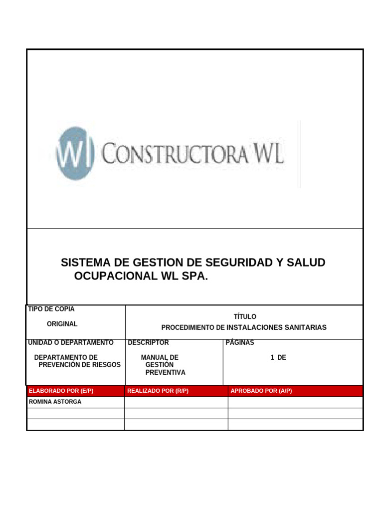 Versión 0 Procedimiento de Instalaciones Sanitarias | PDF | Alcantarillado | Contaminación